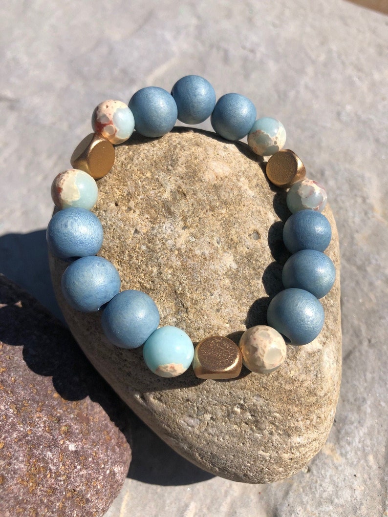 The Cass African Opal Denim Wood With Gold Triangular Wood | Etsy