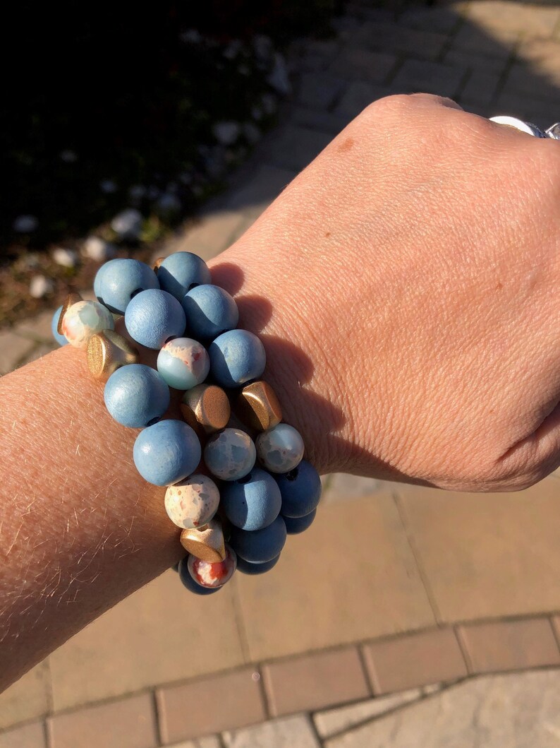 The Cass African Opal Denim Wood With Gold Triangular Wood | Etsy