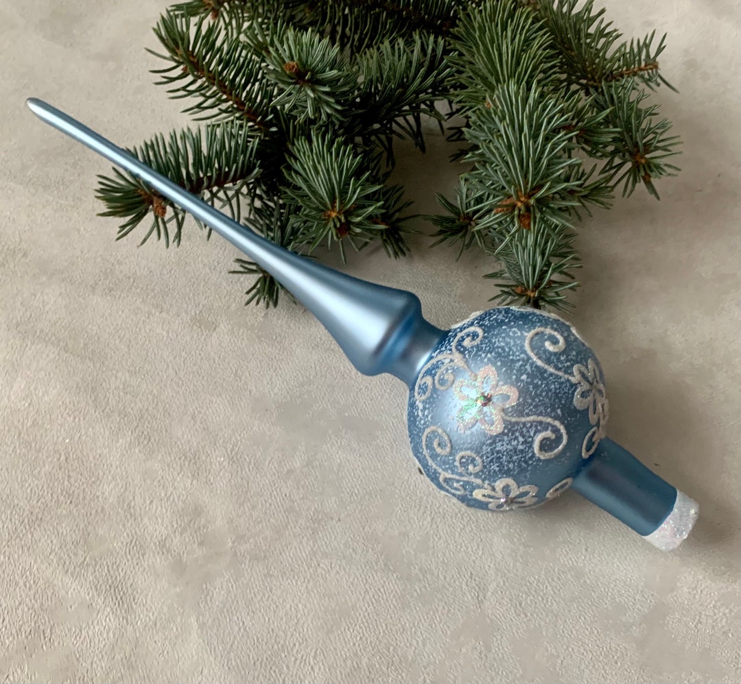Blue Vintage Christmas Glass Tree Topper 10 Inches, Tree Topper Antique ...