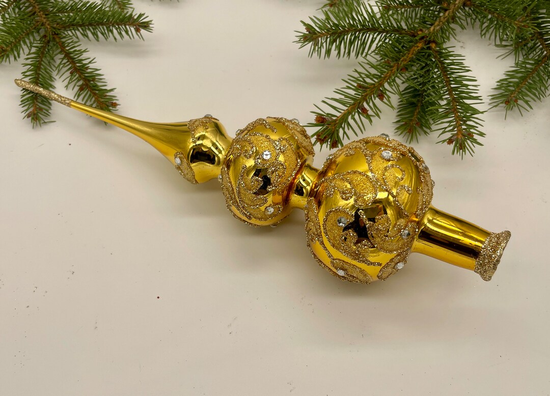Big Gold Christmas Glass Tree Topper 14 Inches, Tree Topper Antique ...