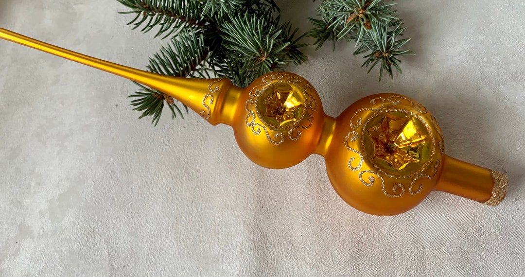 Gold Vintage Christmas Glass Tree Topper 12 Inches,hand Painted Tree ...