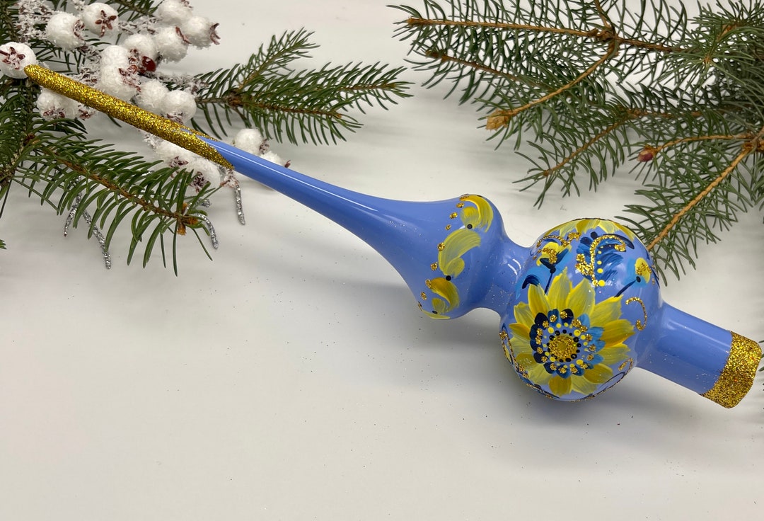 Vintage Blue Christmas Glass Tree Topper 10 Inches, Tree Topper Antique ...