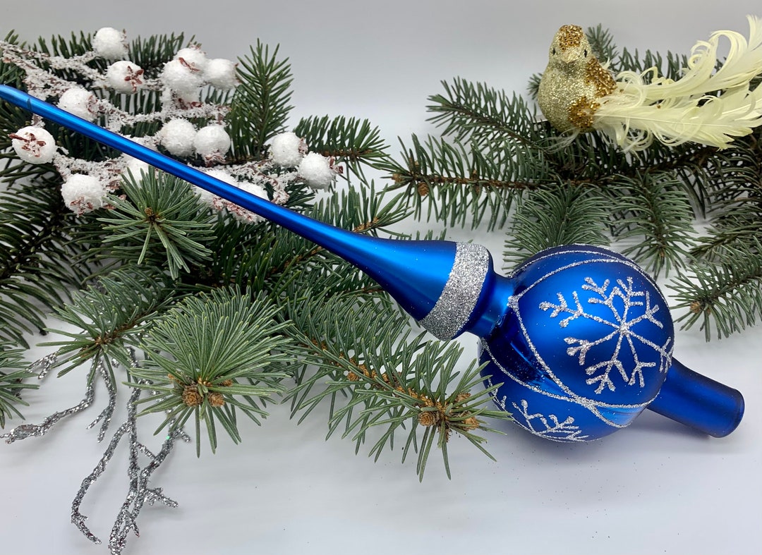Blue Christmas Glass Tree Topper 10 Inches, Tree Topper Antique ...