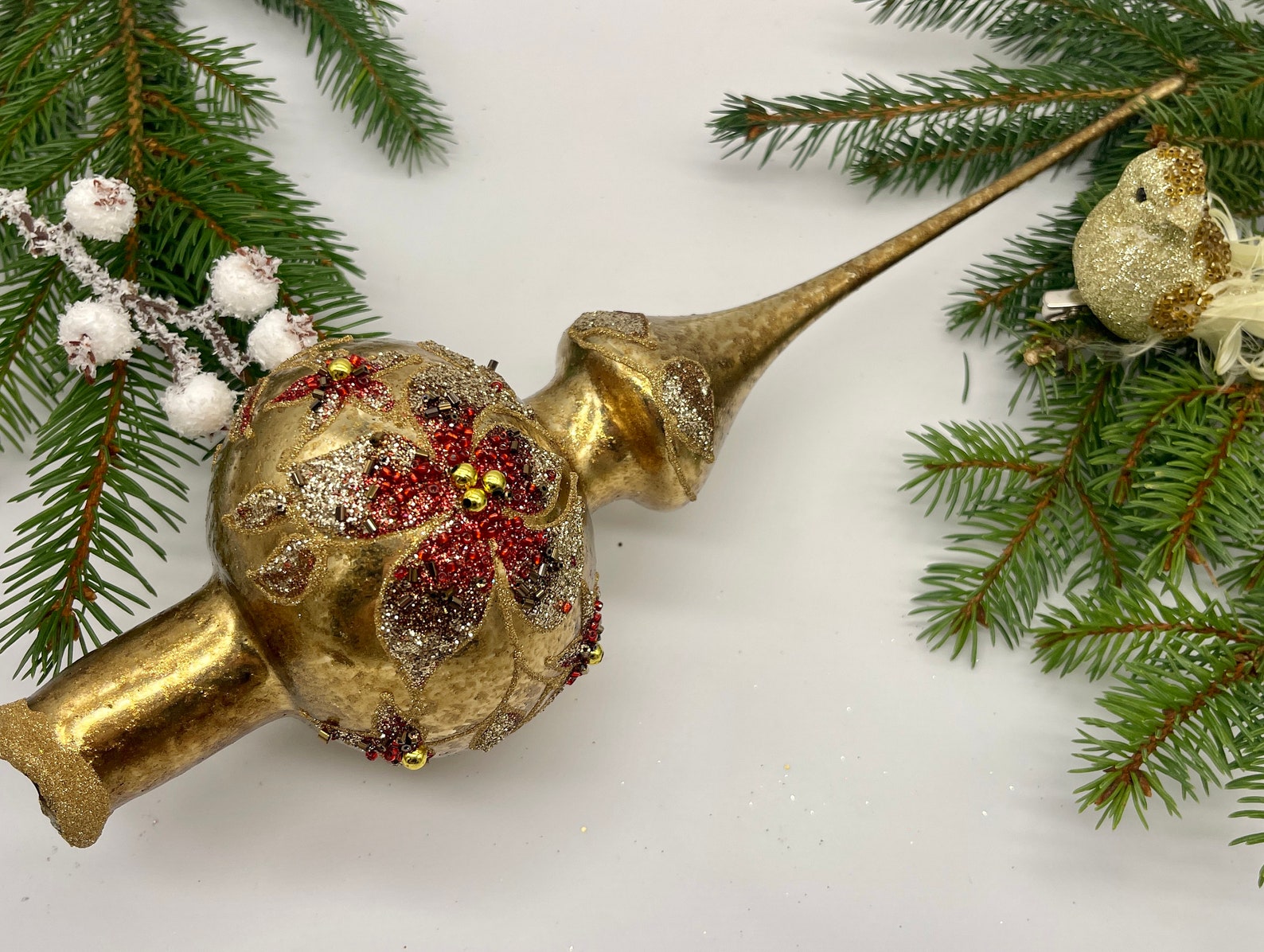 Big Bronze Christmas Glass Tree Topper 14 Inches, Tree Topper Antique ...