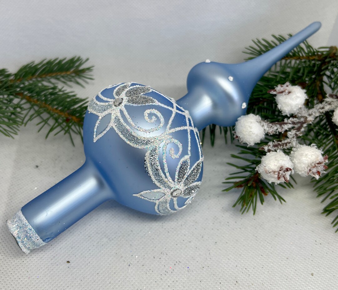 Small Blue Vintage Christmas Glass Tree Topper 8 Inches, Tree Topper ...
