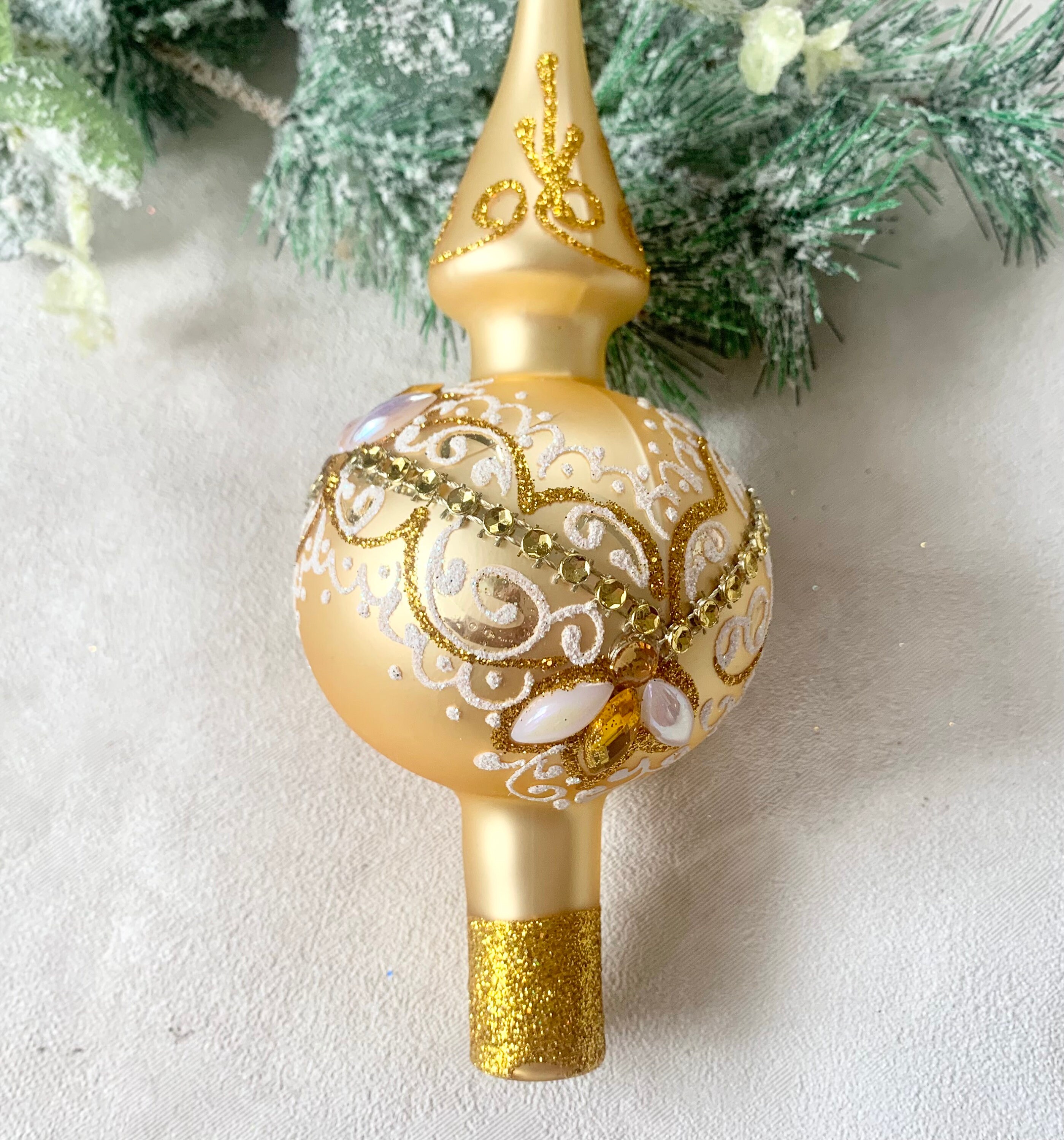 Vintage Christmas Glass Tree Topper 10 Incheshand Painted - Etsy