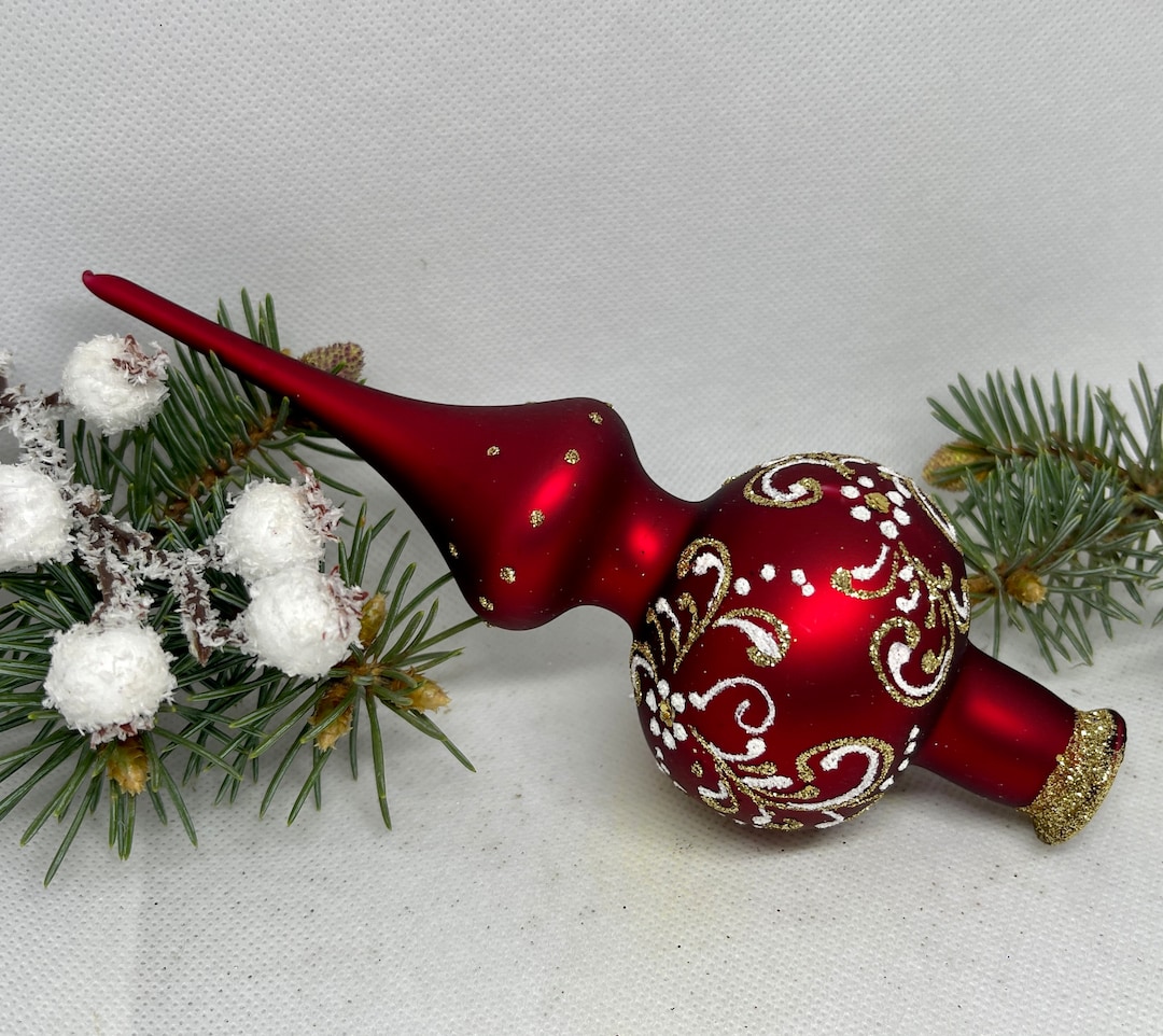 Small Red Christmas Glass Tree Topper 8 Inches, Vintage XMAS Tree ...