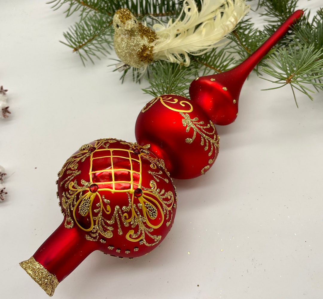 Big Red Christmas Glass Tree Topper 14 Inches, Tree Topper Antique ...