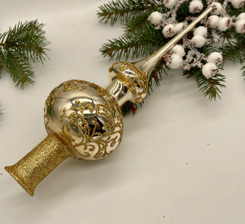 Gold Christmas Glass Tree Topper 10 Inches, Tree Topper Antique ...