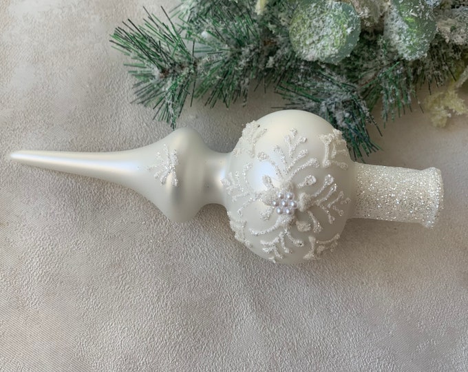 Small White Christmas Glass Tree Topper 7 Inches, Tree Topper Antique ...