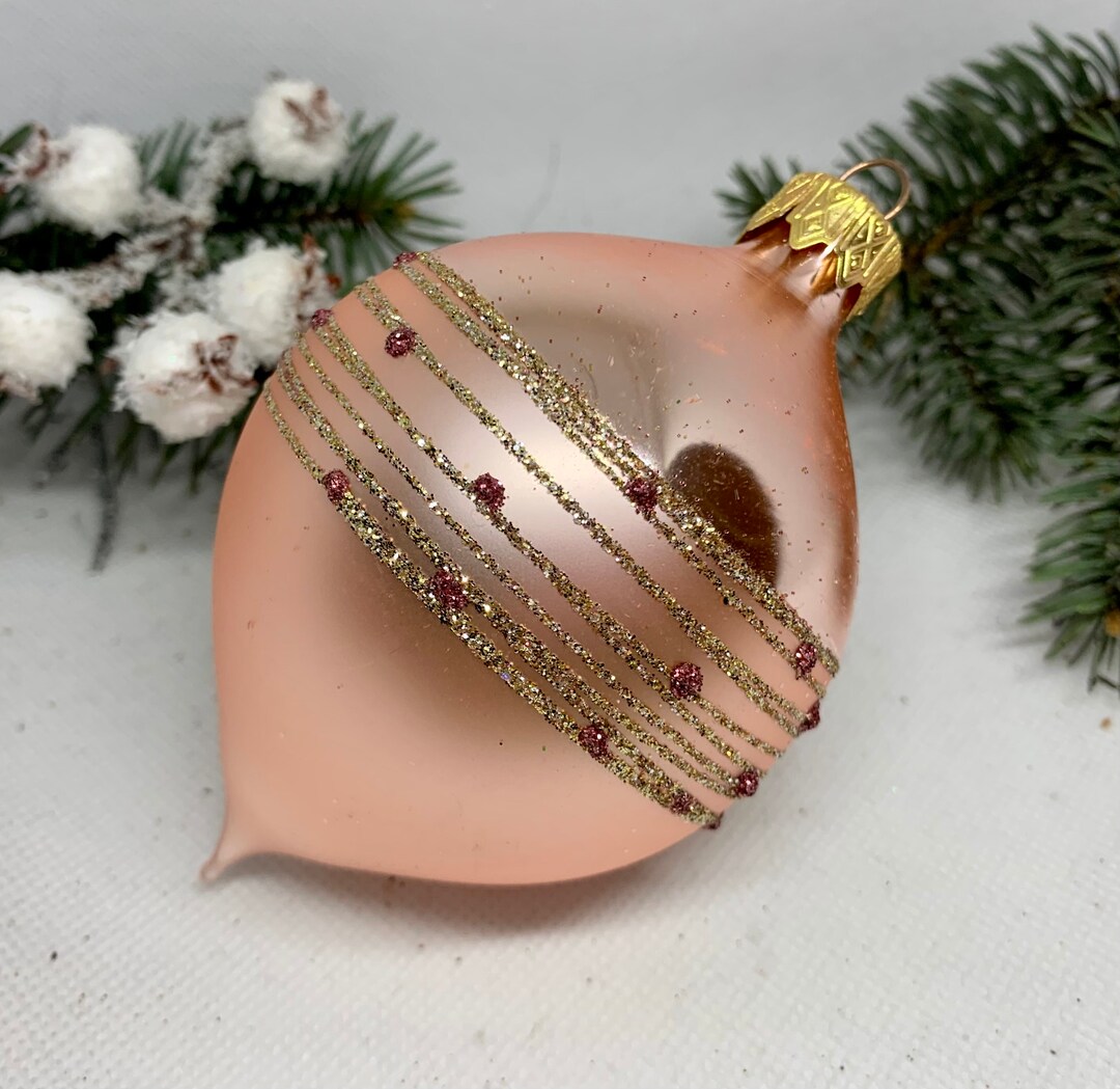 Pink Christmas Glass Ornament,mouth Blown Hand Painted Glass Figurine ...
