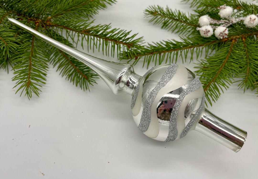 Silver Christmas Glass Tree Topper 9 Inches, Mercury Tree Topper ...