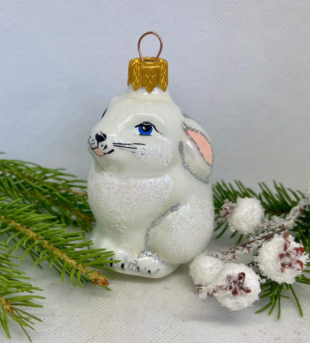 Whiter Rabbit Christmas Ornament Holiday Decor Handmade Christmas Glass ...