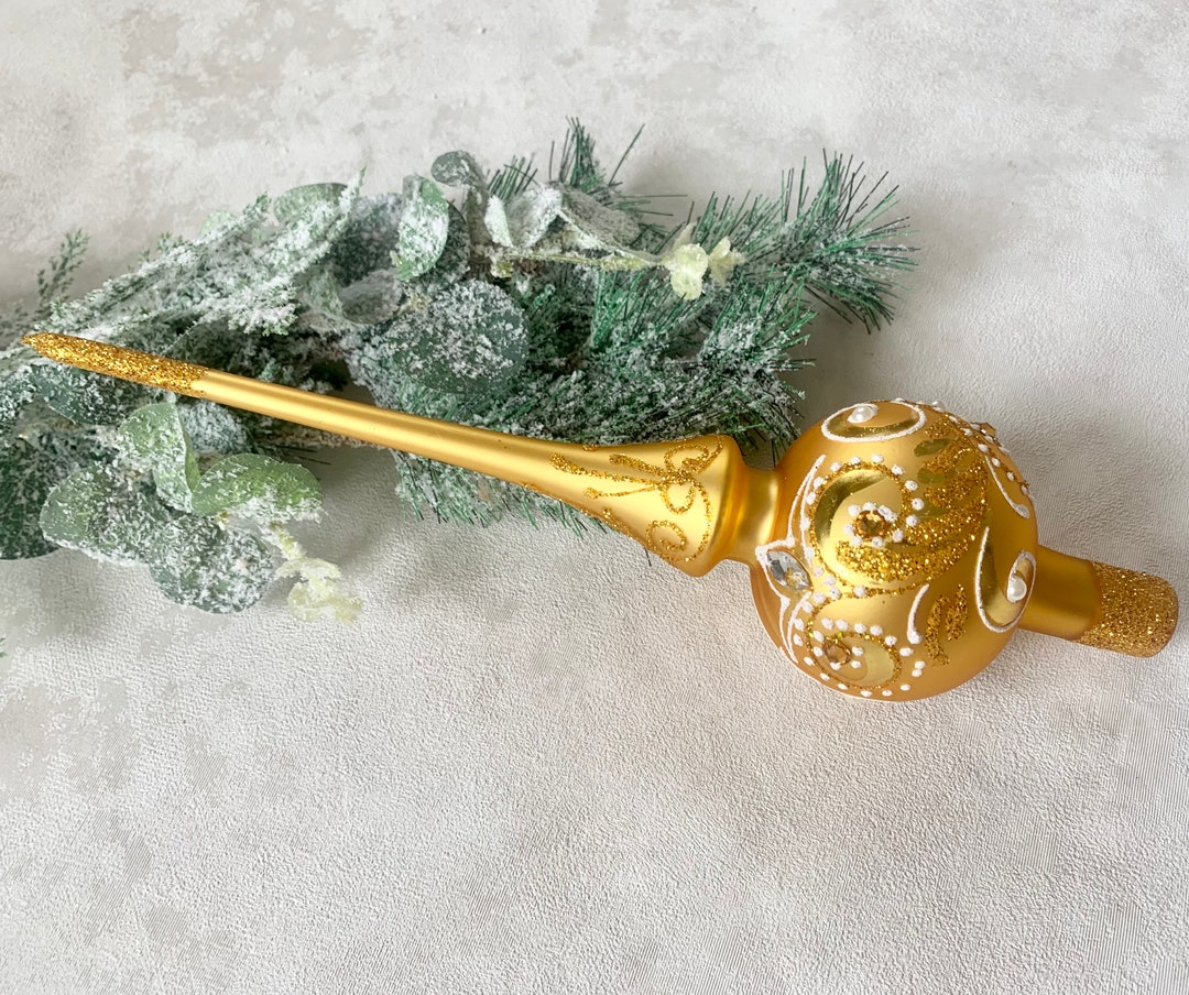 Vintage Christmas Glass Tree Topper 10 Inches,hand Painted Tree Topper Antique Christmas ...