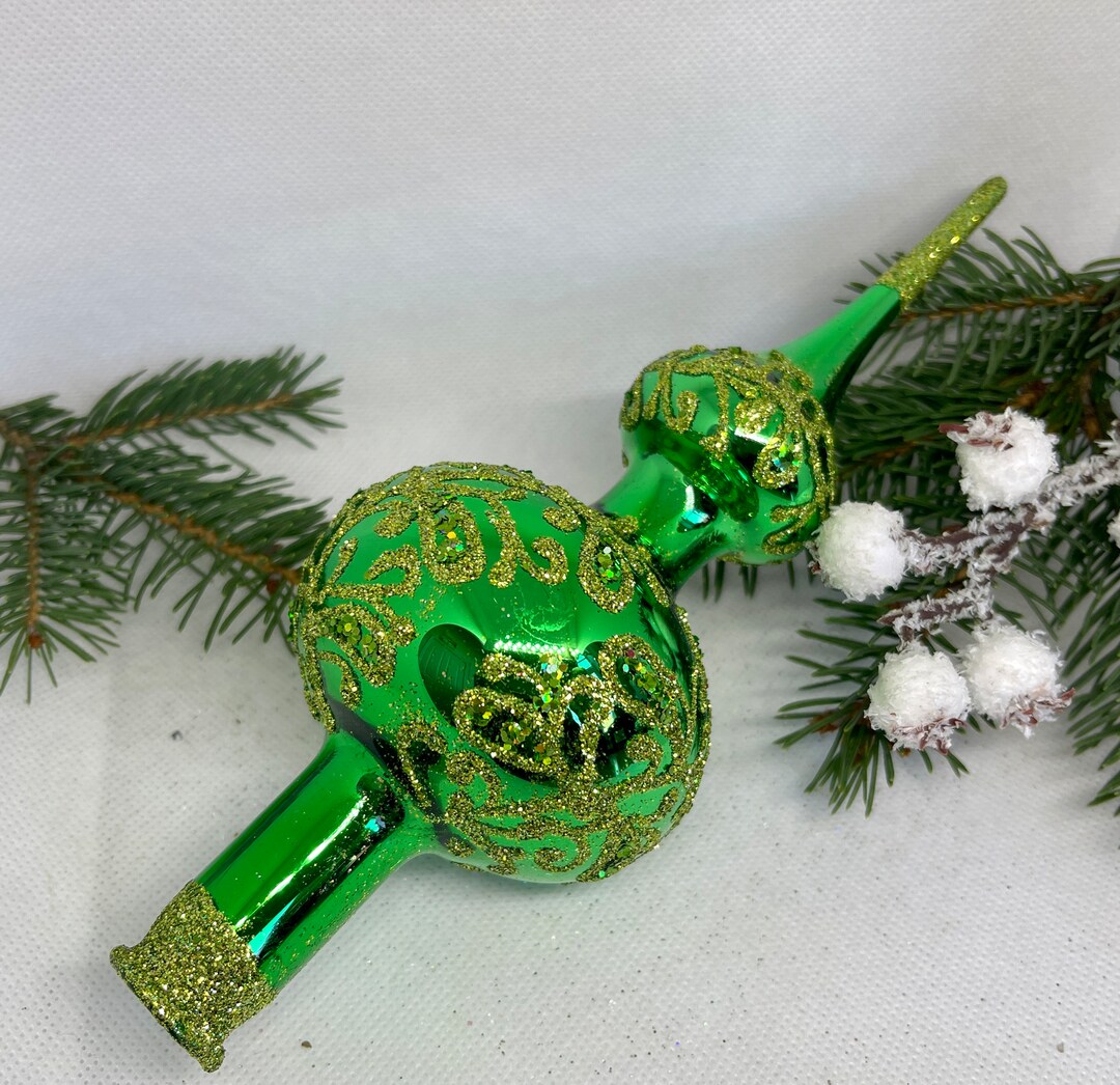 Small Green Vintage Christmas Glass Tree Topper 8 Inches, Tree Topper ...
