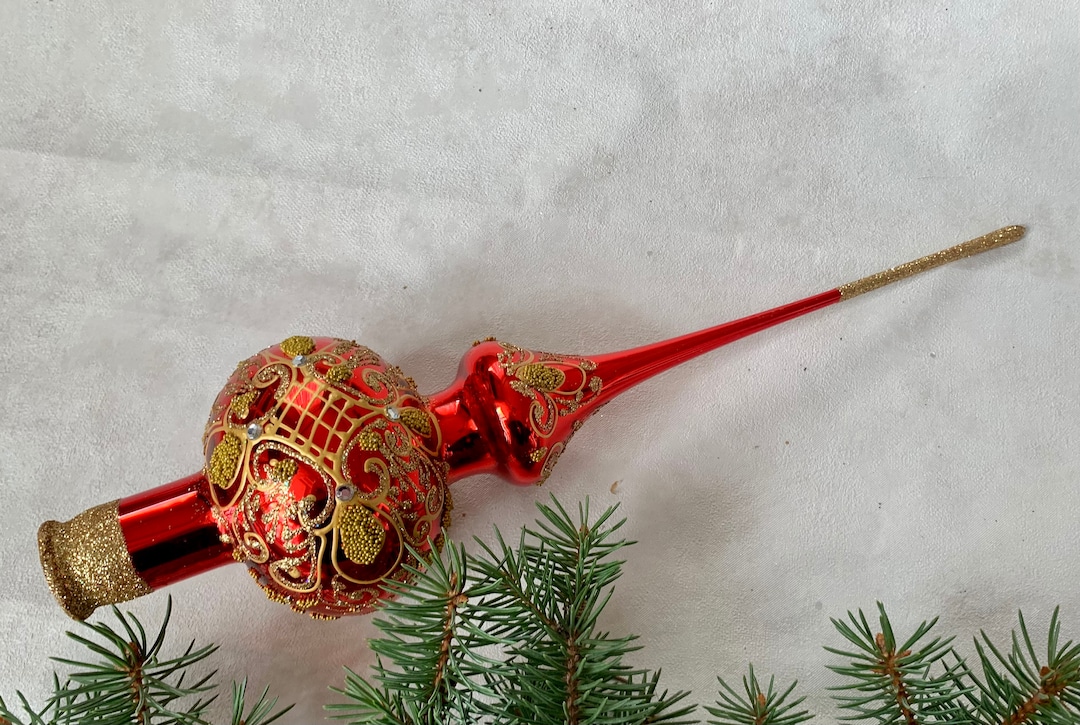 Vintage Red Christmas Glass Tree Topper 12 Inches, Tree Topper Antique ...
