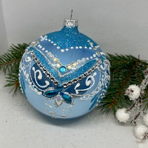 Big 4'' Blue Christmas Glass Ball, Glitter Xmas Ornaments, Blown Glass ...