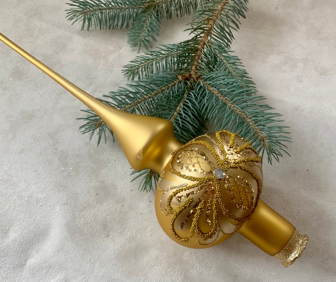Big Gold Christmas Glass Tree Topper With Glitter, Tree Topper Antique ...