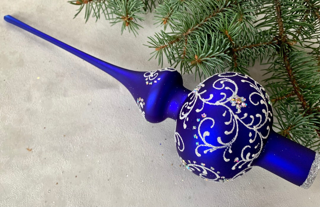 Vintage Blue Christmas Glass Tree Topper 12 Inches, Tree Topper Antique ...