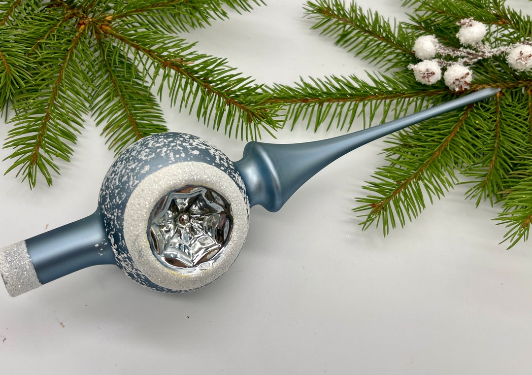 Grey Christmas Glass Tree Topper 9 Inches, Mercury Tree Topper Handmade ...