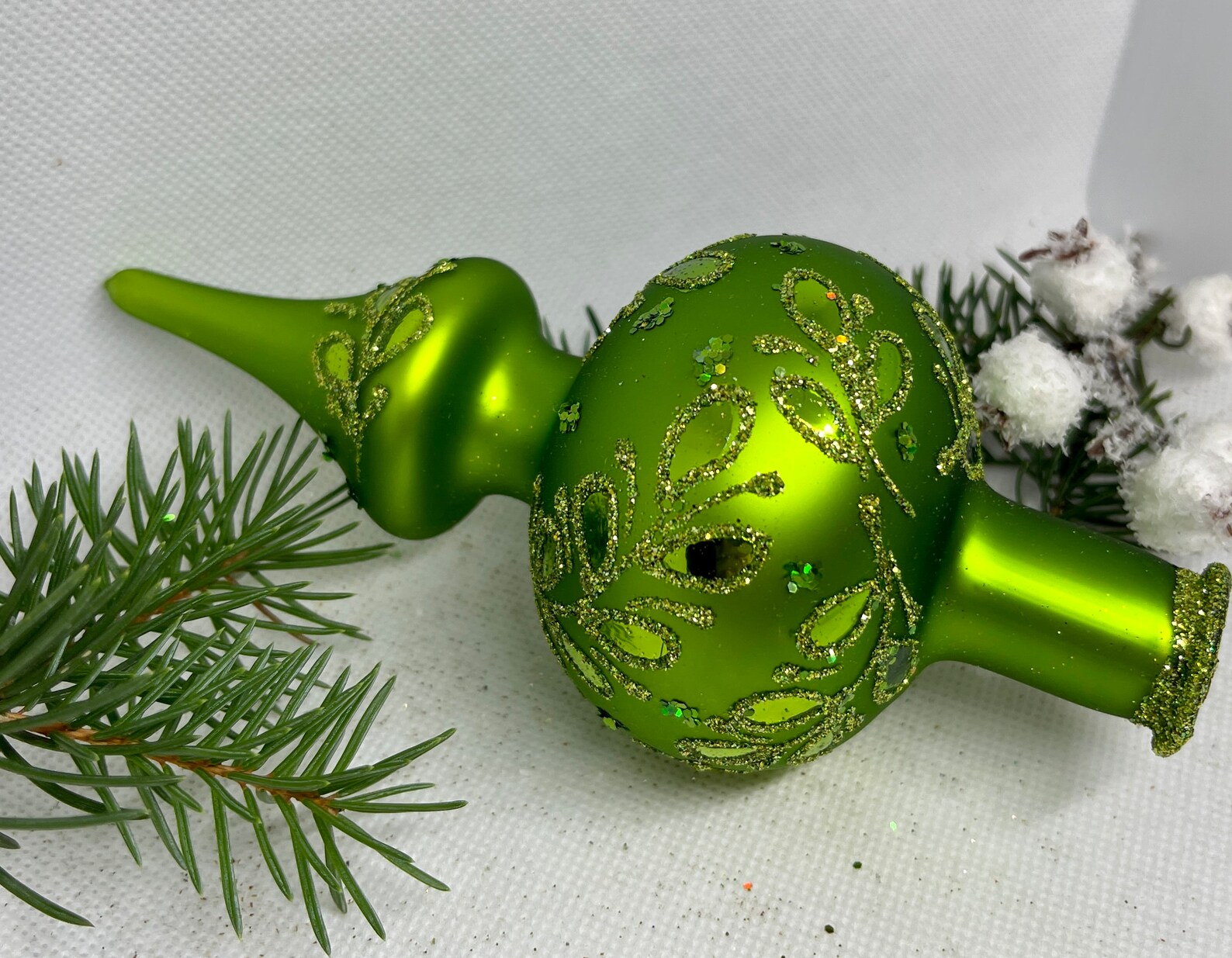Small Green Matt Vintage Christmas Glass Tree Topper 7 Inches, Tree ...