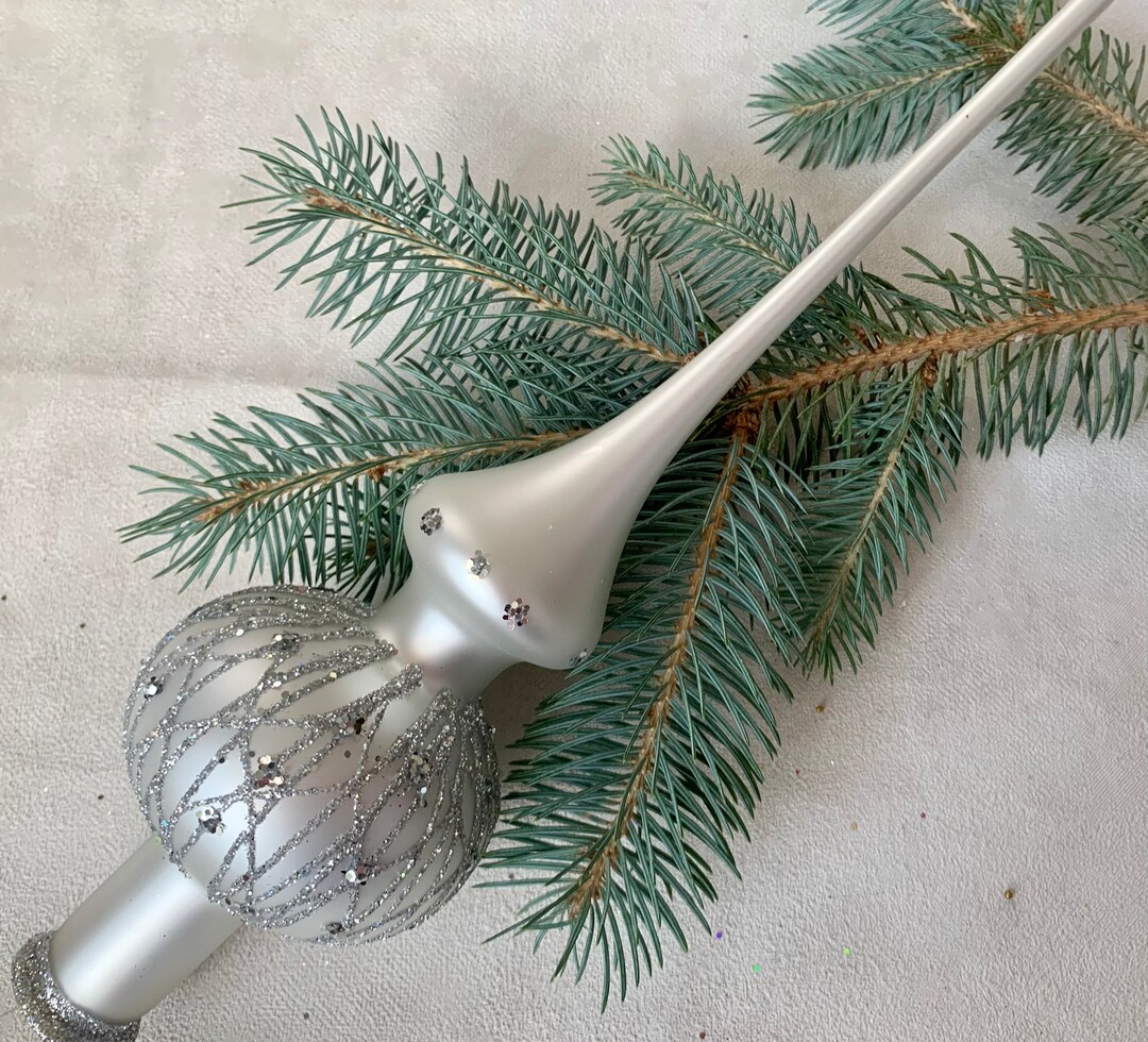 Silver Christmas Glass Tree Topper, Tree Topper Vintage Christmas Spire ...