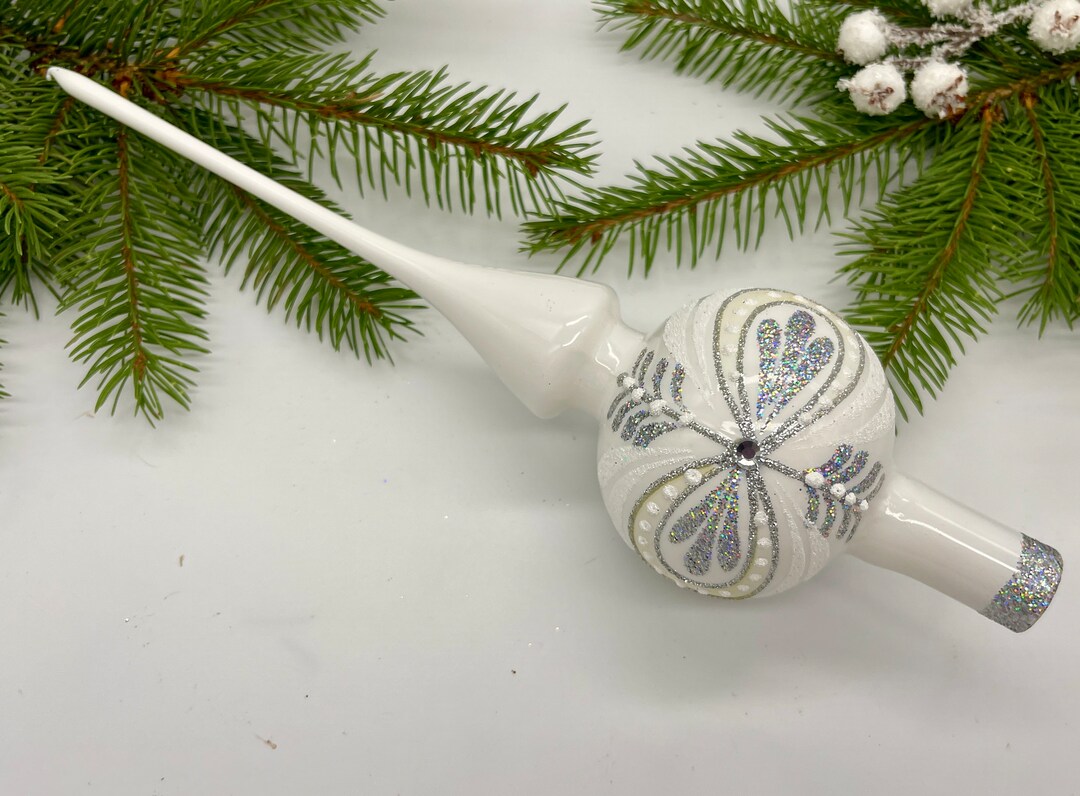 White Christmas Glass Tree Topper 9 Inches, Mercury Tree Topper ...