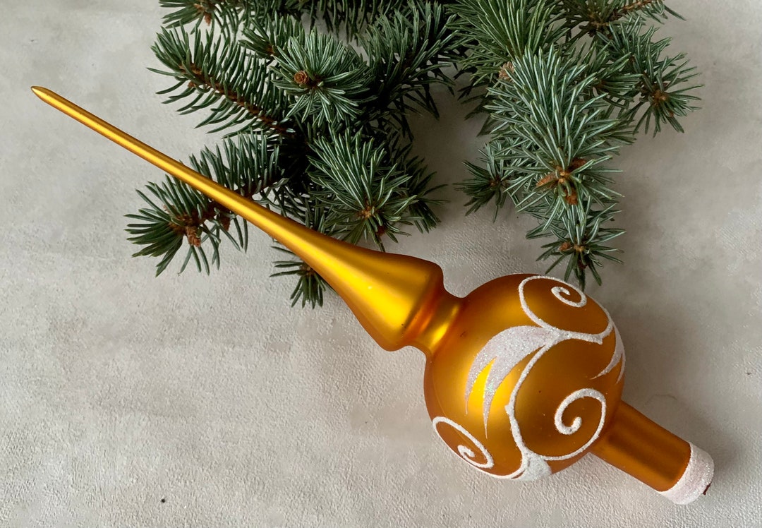 Gold Vintage Christmas Glass Tree Topper 10 Inches, Tree Topper Antique ...