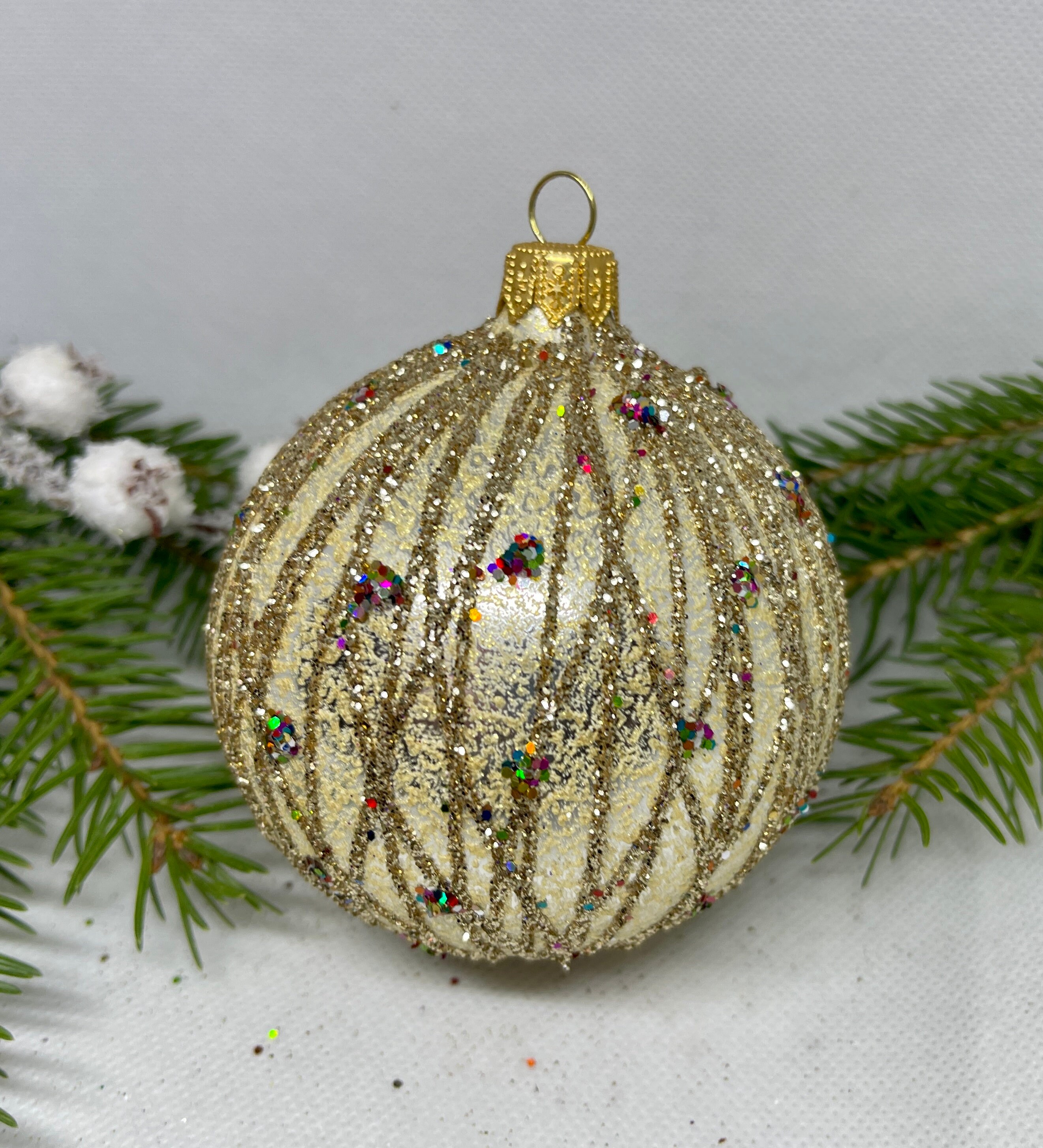 Beige With Pattern Christmas Glass Ball, Glitter Xmas Ornaments, Blown ...