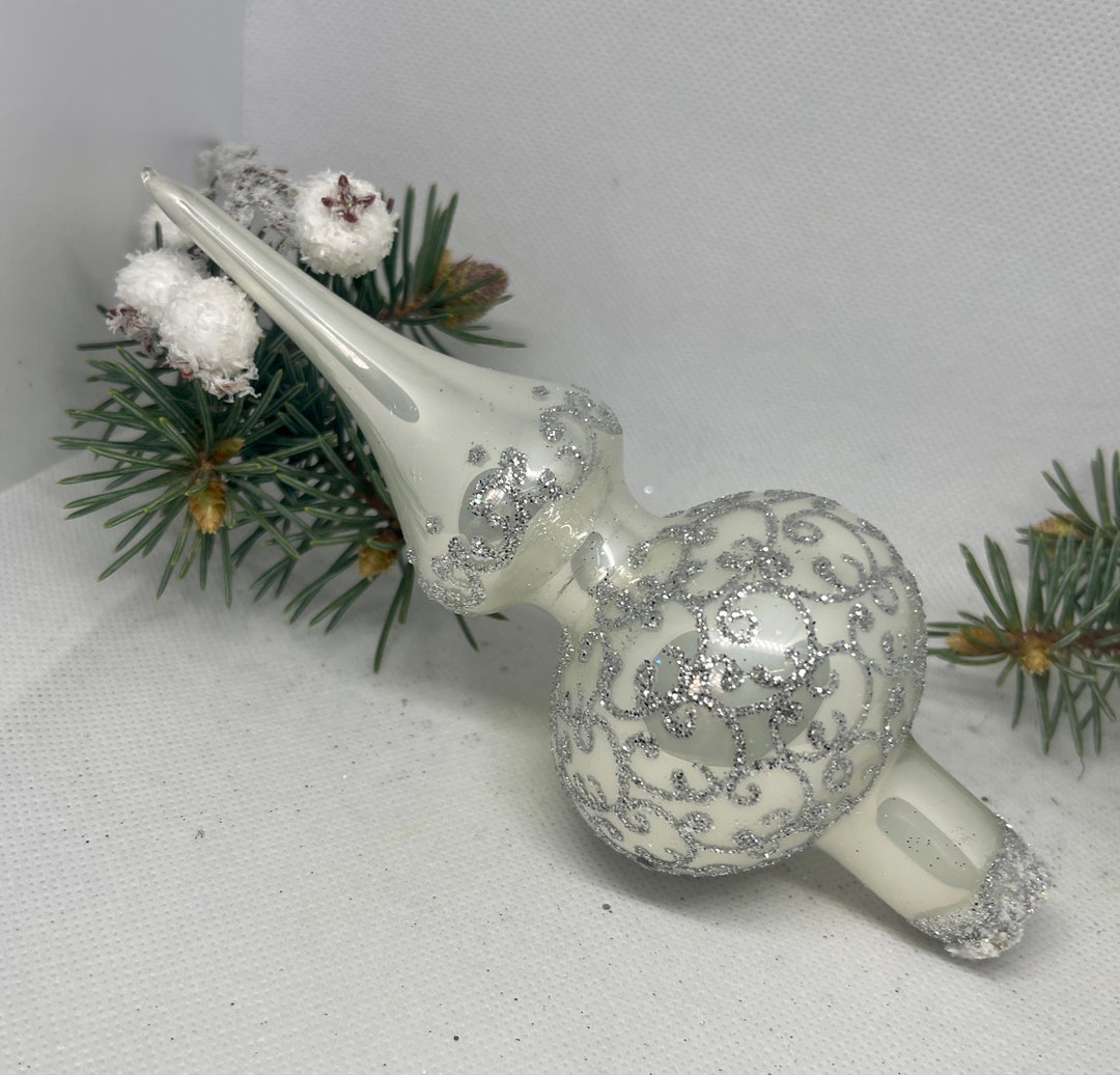 Small White Vintage Christmas Glass Tree Topper 8 Inches, Tree Topper ...
