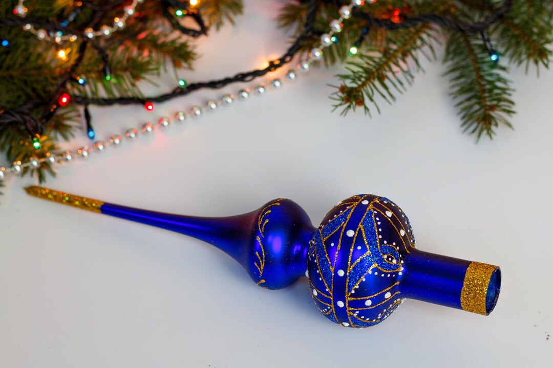 Blue Vintage Christmas Glass Tree Topper 9 Inches, Stained Glass Tree ...