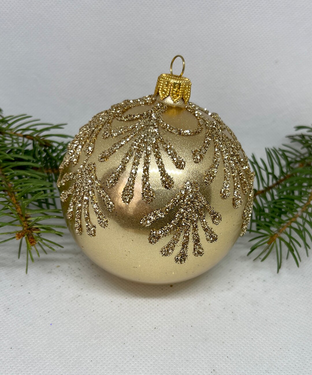 Gold Christmas Glass Ball, Glitter Xmas Ornaments, Blown Glass ...