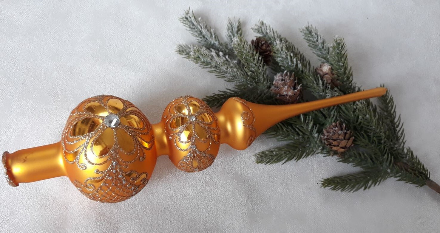 Big Gold Vintage Christmas glass tree topper 15 inches tree | Etsy