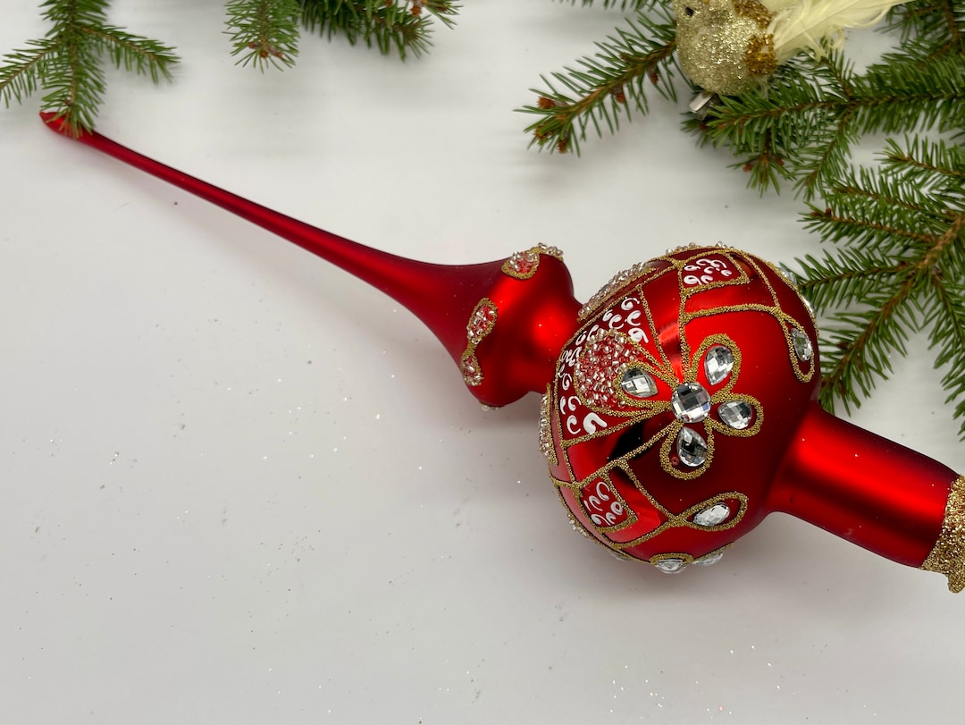 Big Red Christmas Glass Tree Topper 14 Inches, Tree Topper Antique ...