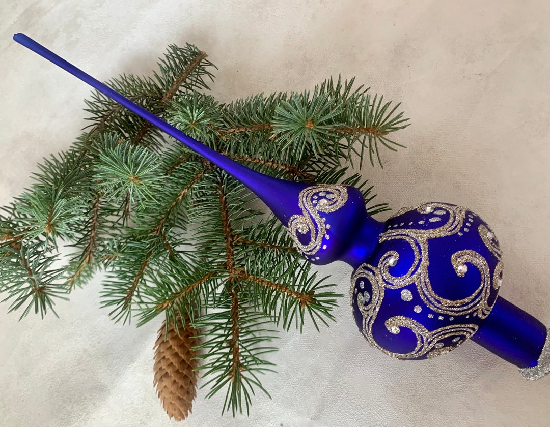 Big Blue Vintage Christmas Glass Tree Topper 12 Inches, Tree Topper ...