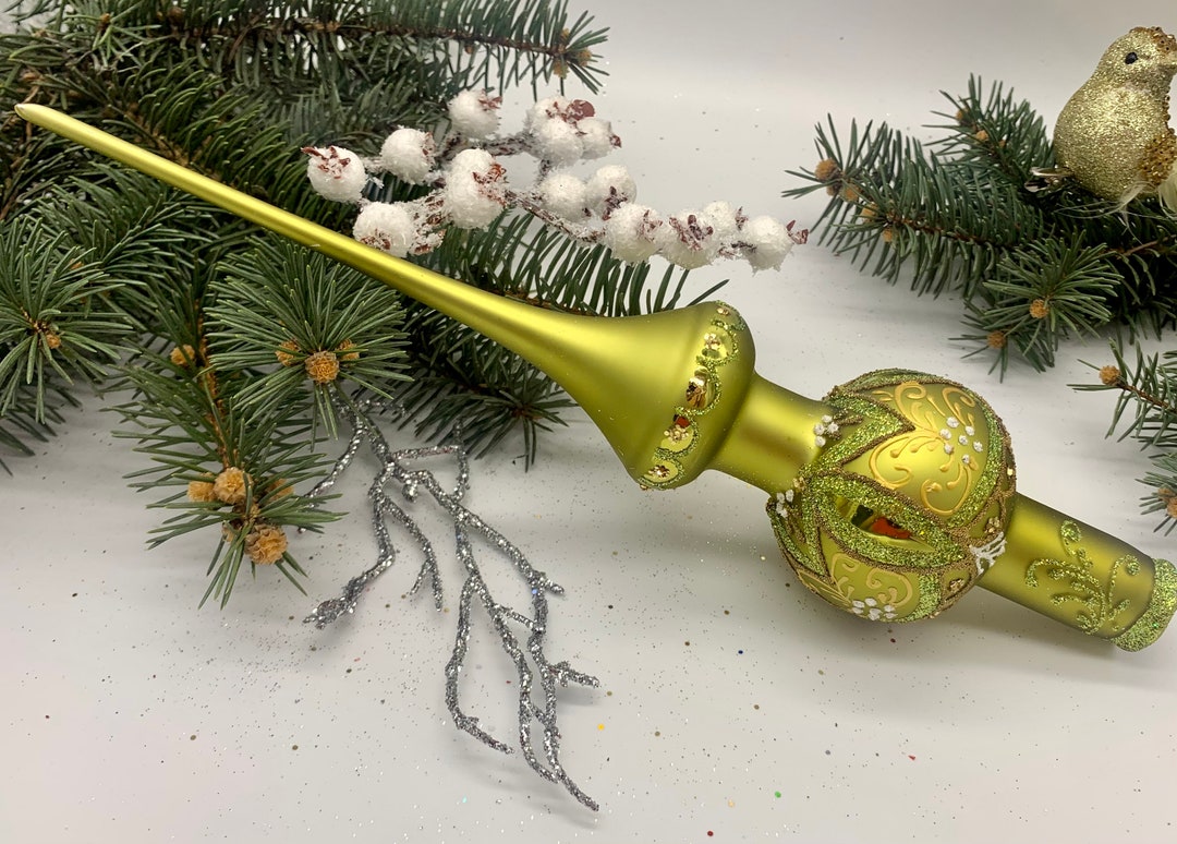 Green Christmas Glass Tree Topper 10 Inches, Tree Topper Antique ...