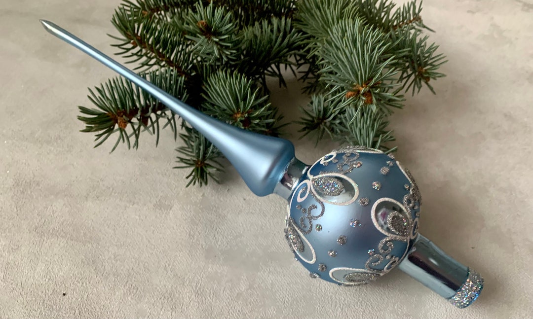 Blue Vintage Christmas Glass Tree Topper 10 Inches, Tree Topper Antique ...