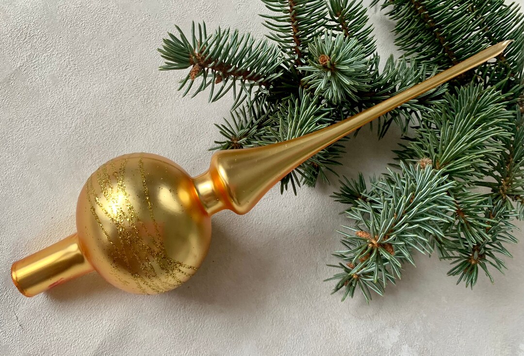 Gold Vintage Christmas Glass Tree Topper 10 Inches,hand Painted Tree Topper Antique Christmas ...