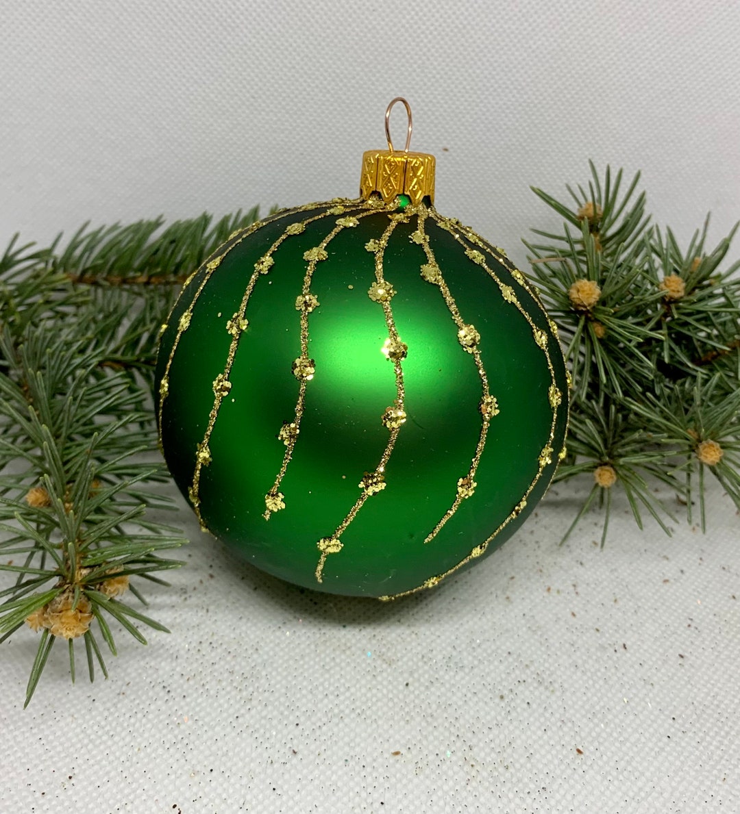 Green Christmas Glass Ball, Xmas Ornaments, Blown Glass Christmas Ball ...