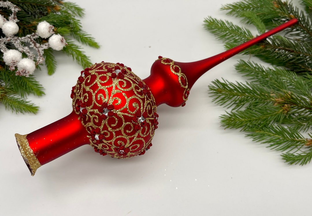 Red Christmas Glass Tree Topper 10 Inches, Mercury Tree Topper Antique ...
