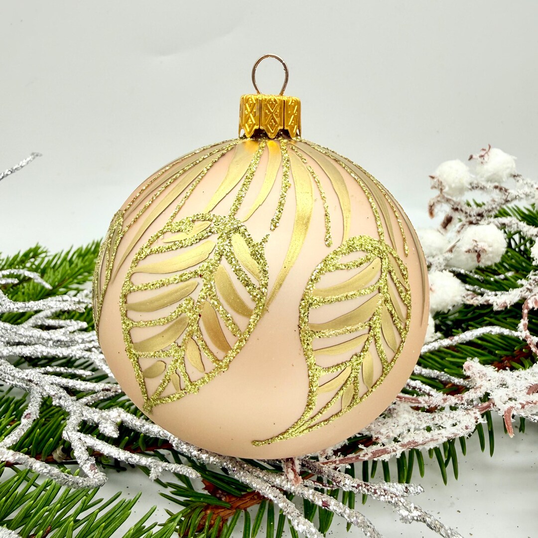 Rose Gold Christmas Glass Ball, Glitter Xmas Ornaments, Blown Glass ...