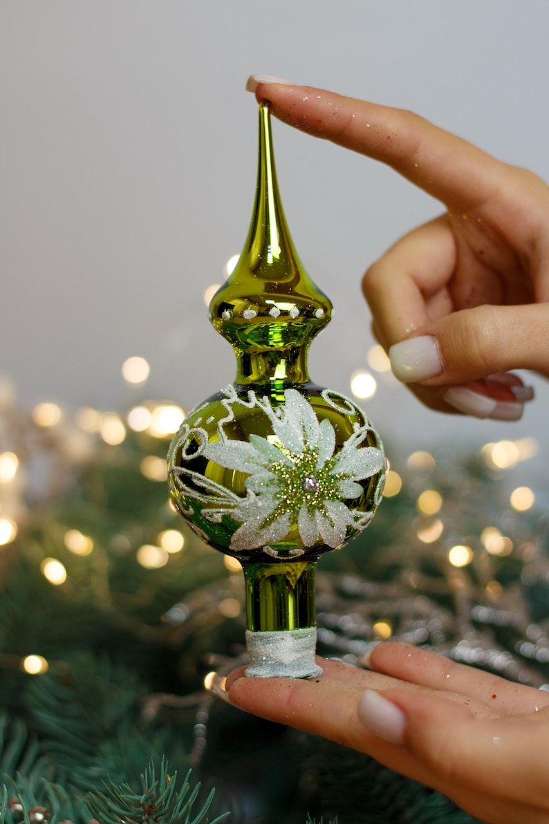 Small Green Vintage Christmas Glass Tree Spire 8 Inches, Tree Topper ...