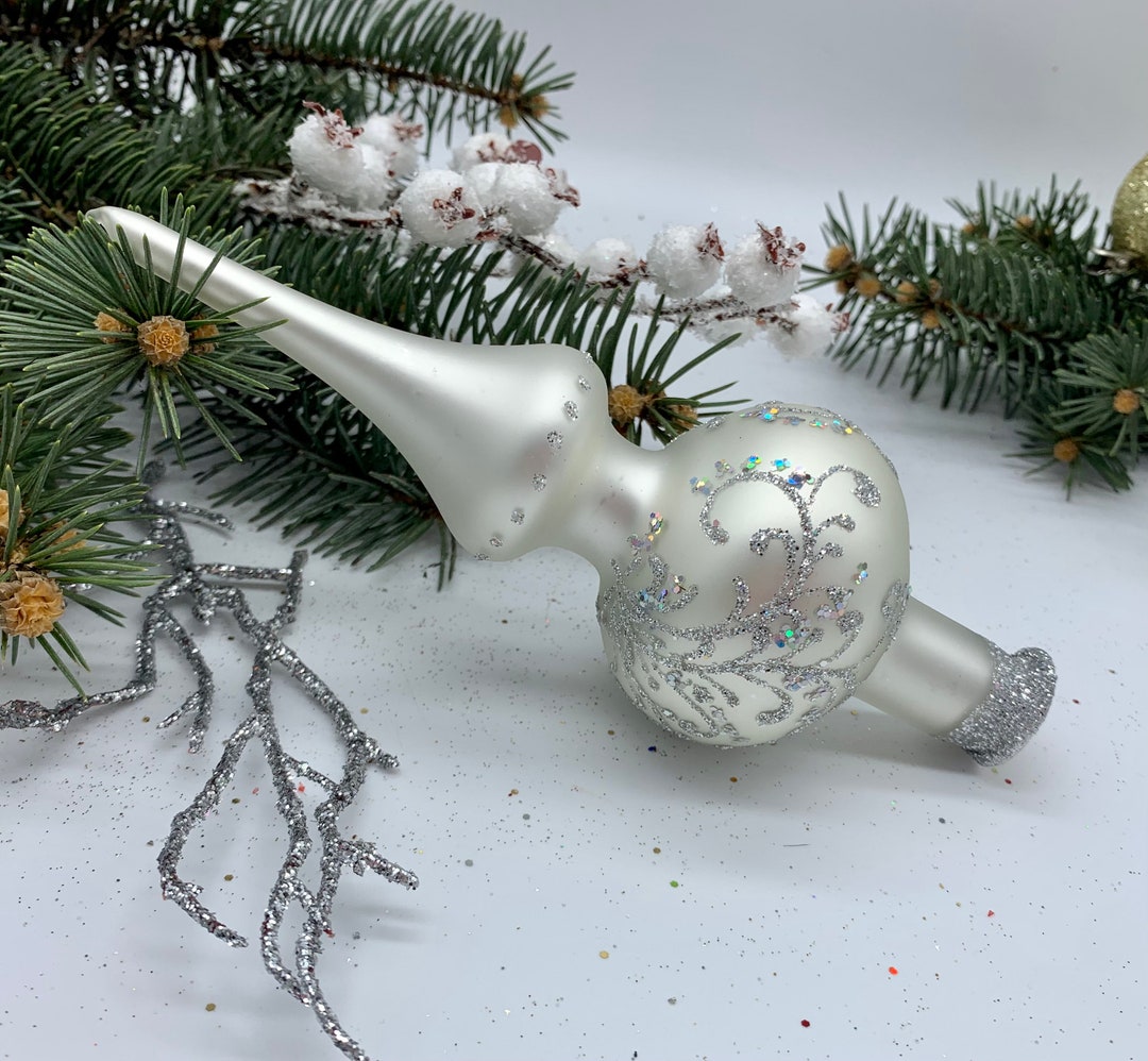 Small White With Pattern Christmas Glass Tree Topper 8 Inches,vintage ...