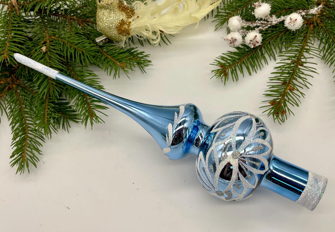 Blue With White Christmas Glass Tree Topper 9 Inches, Tree Topper ...