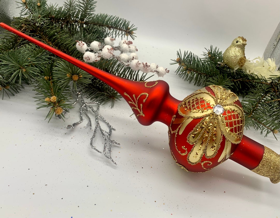 Big Red Christmas Glass Tree Topper 12 Inches, Mercury Tree Topper ...