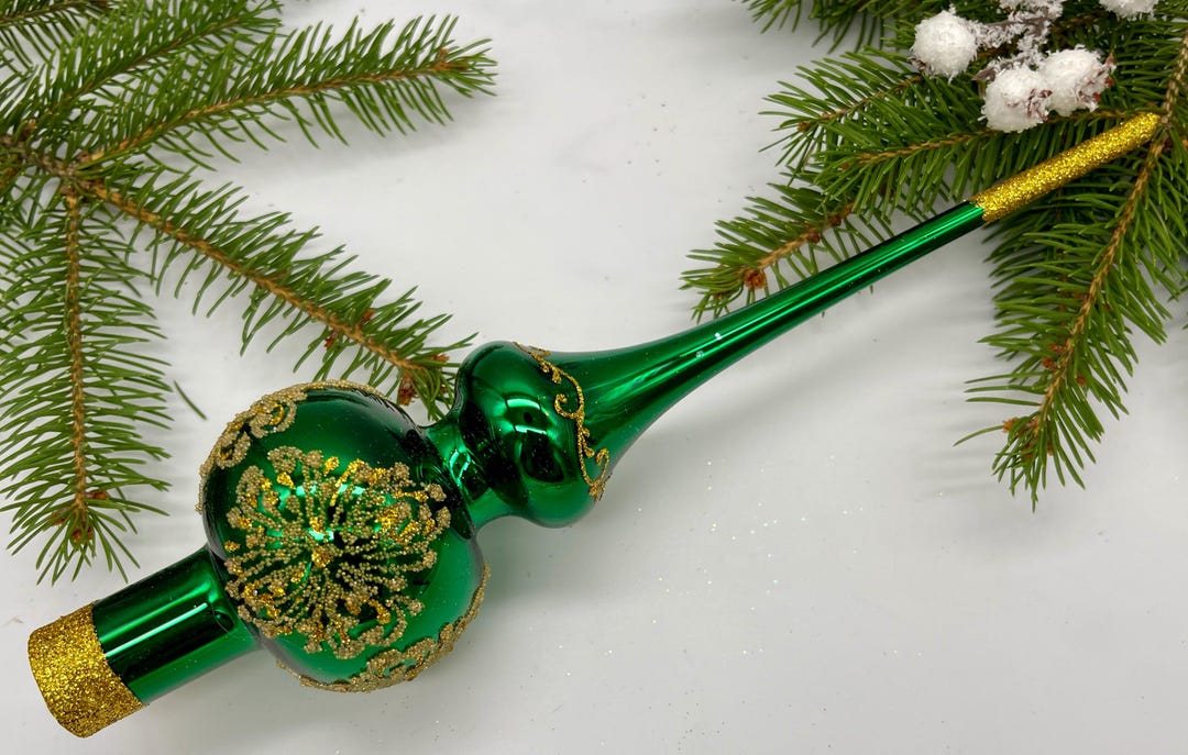 Vintage Green Christmas Glass Tree Topper 9 Inches, Tree Topper Antique ...