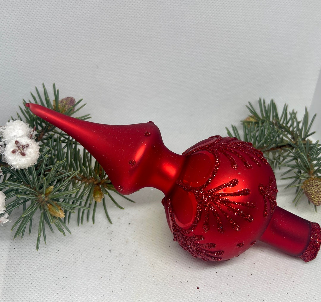 Small Red Christmas Glass Tree Topper 8 Inches, Vintage XMAS Tree ...