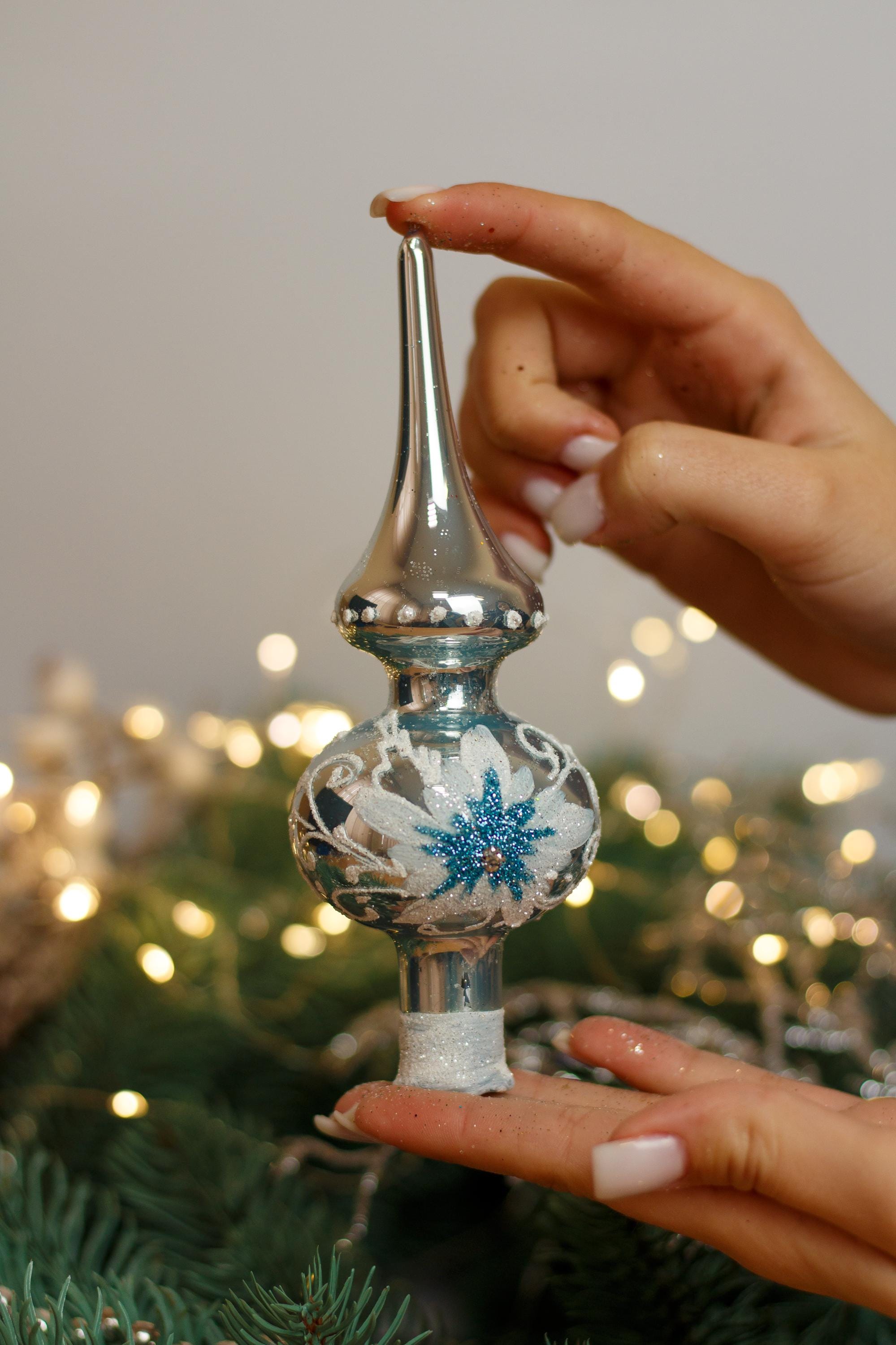 Small Silver Vintage Christmas Glass Tree Spire 8 Inches, Tree Topper ...
