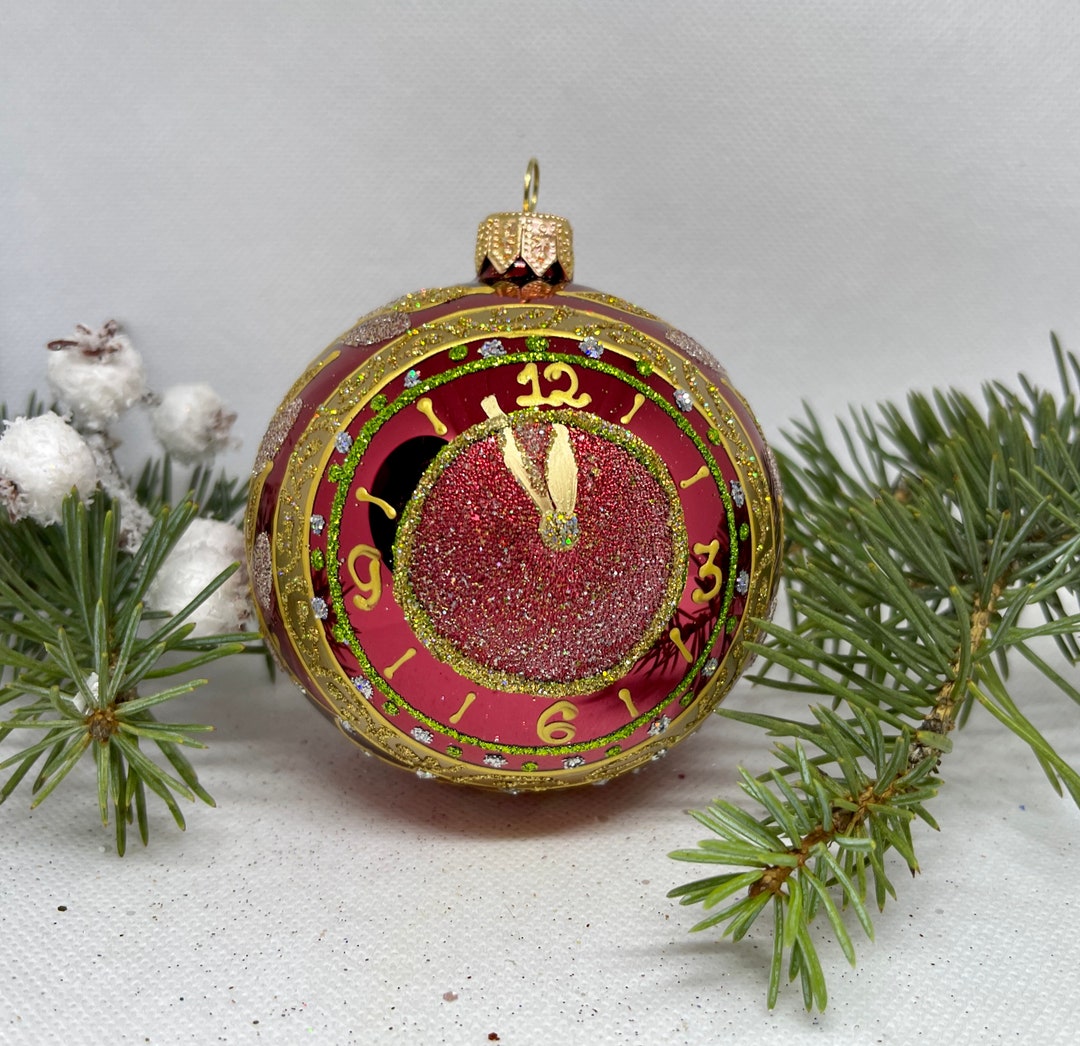 Clock Christmas Glass Ball, Glitter Xmas Ornaments, Blown Christmas ...