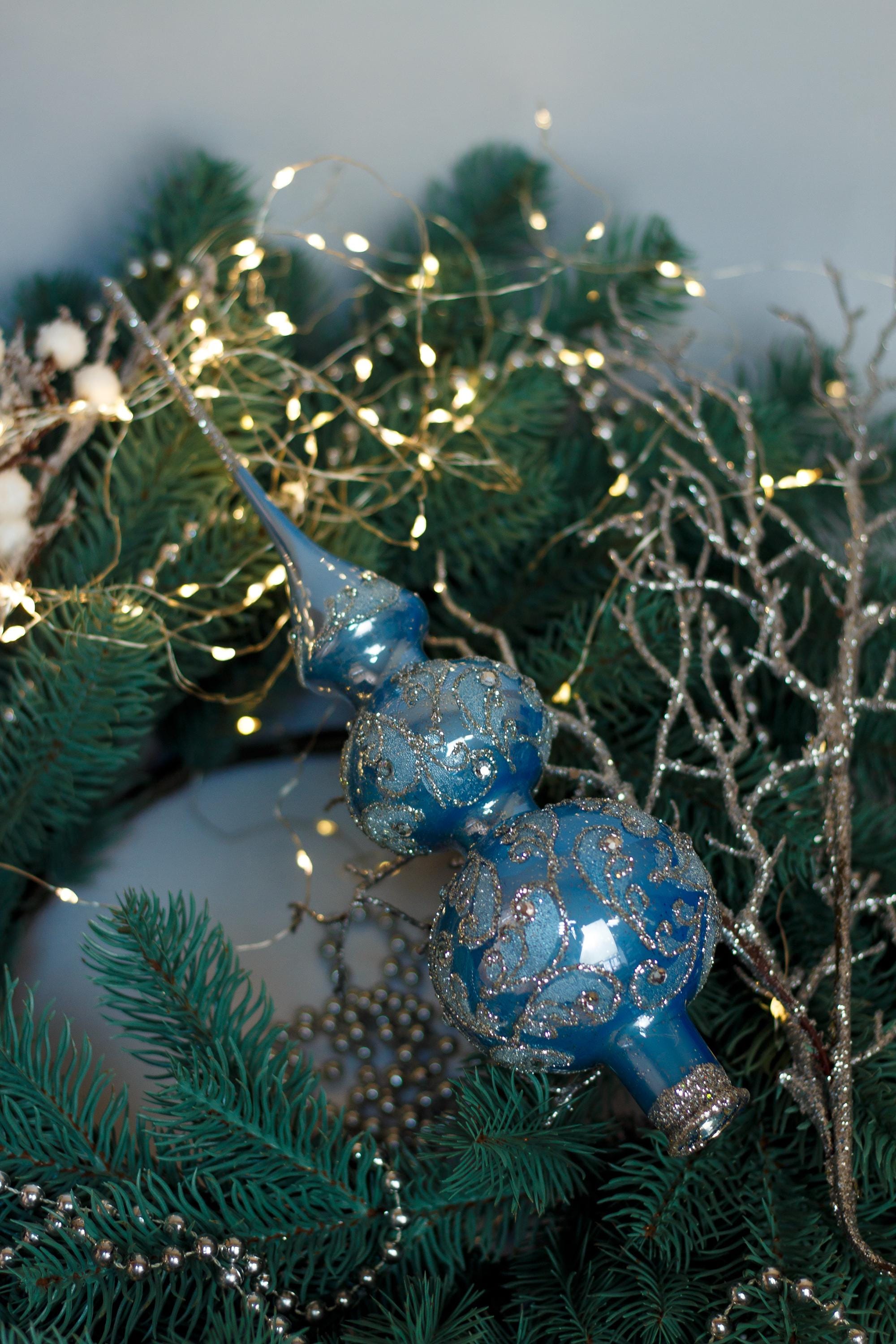 Big Blue Christmas Glass Tree Topper 14 Inches, Tree Topper Antique ...